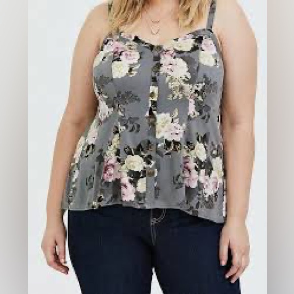 torrid | Tops | Torrid Floral Challis Fit Flare Midi Cami Grey | Poshmark